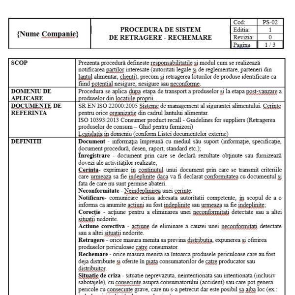 Procedura de igienizare si curatenie HACCP + Fisa / Grafic igienizare ...